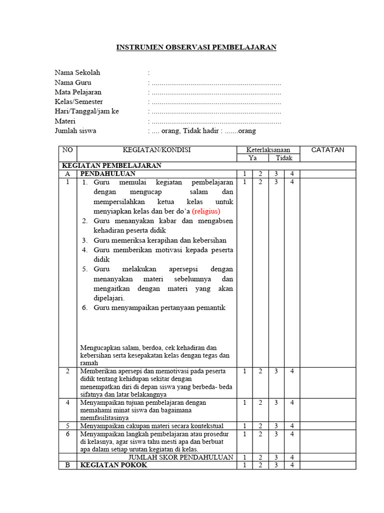 Instrumen Supervisi Akademik Kurikulum Merdeka | PDF