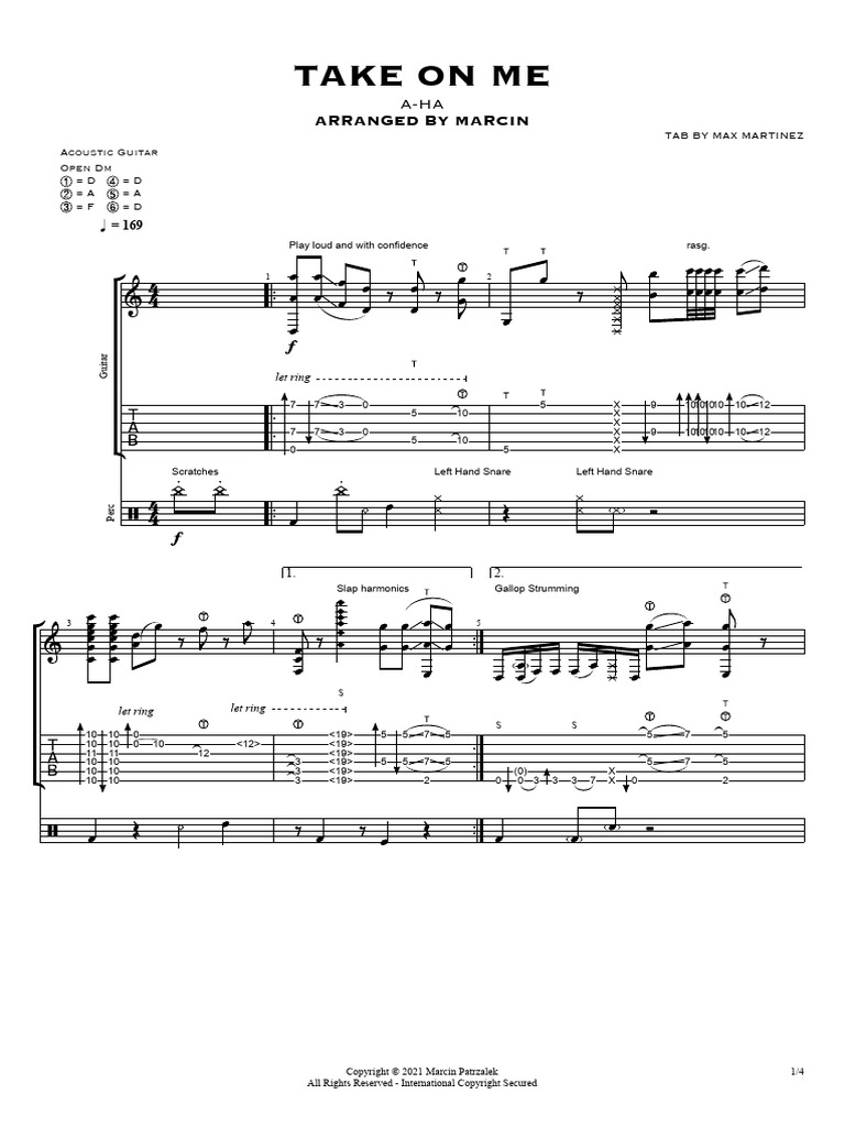 Take On Me - Marcin (Max Martinez Tab) | PDF | All Rights Reserved ...