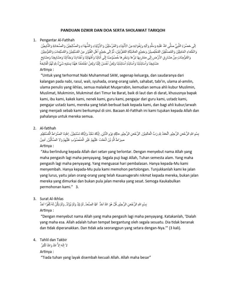 Panduan Dzikir Dan Doa Serta Sholawat Tariqoh | PDF