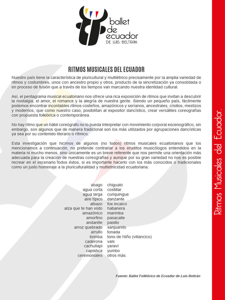 Ritmos Musicales Ecuador | PDF | Bailes | Ecuador