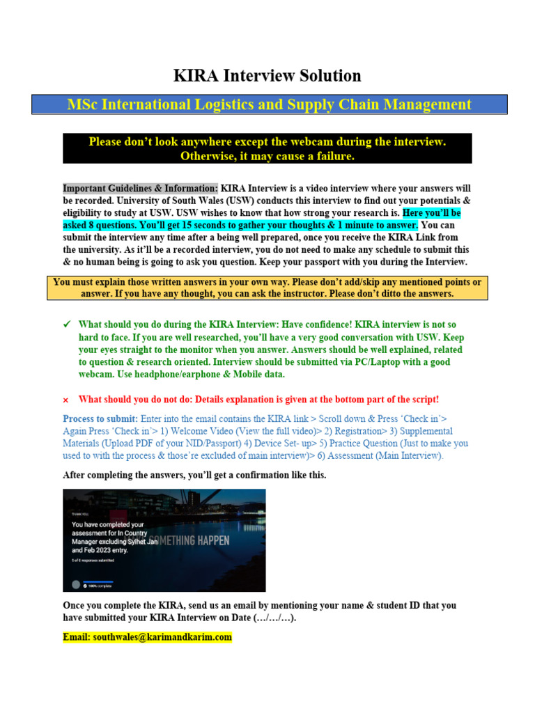 KIRA Interview Guide for USW Applicants | PDF