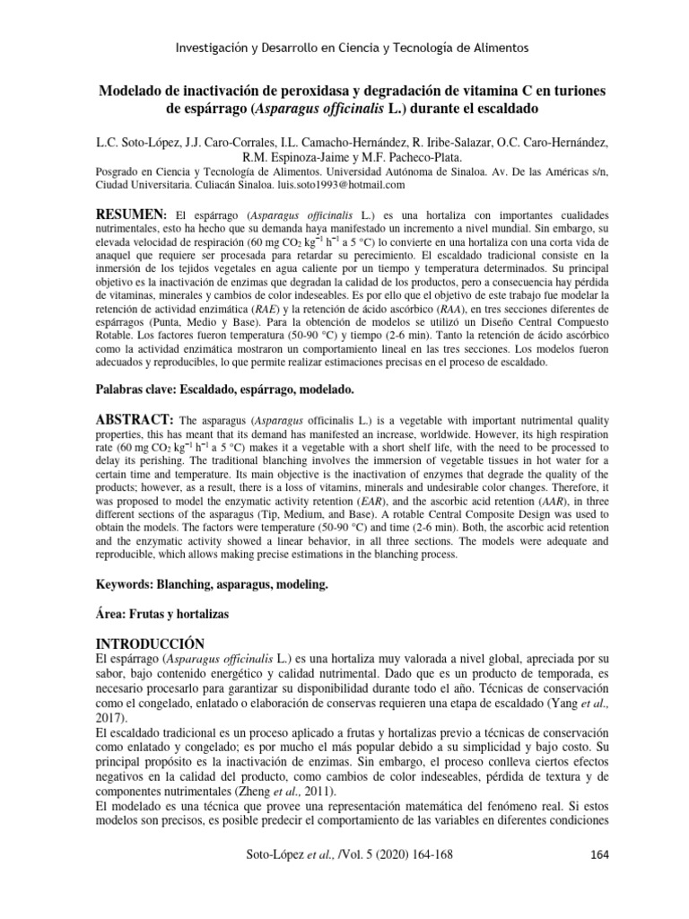 Inactivacion de Peroxidasa en Turiones de Esparragos | PDF | Vitamina C ...