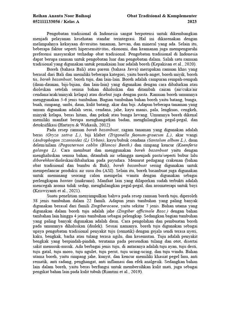 Ramuan Tradisional Boreh | PDF | Kesehatan Holistik