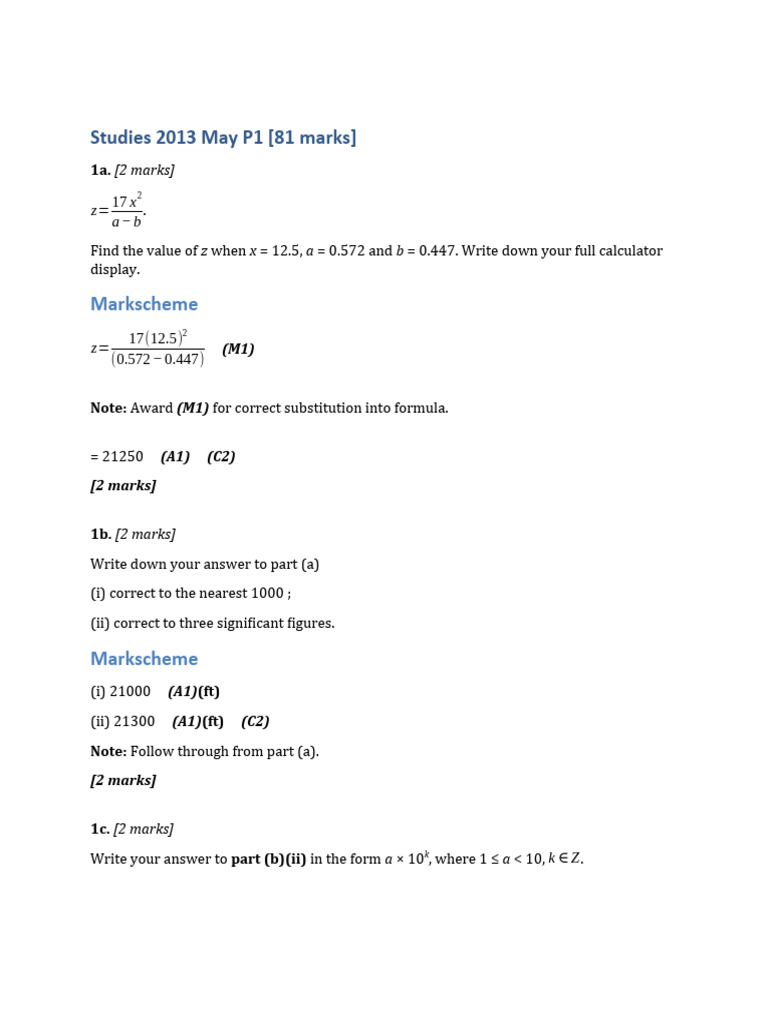 Studies 2013 May P1 MS | PDF | Mathematics