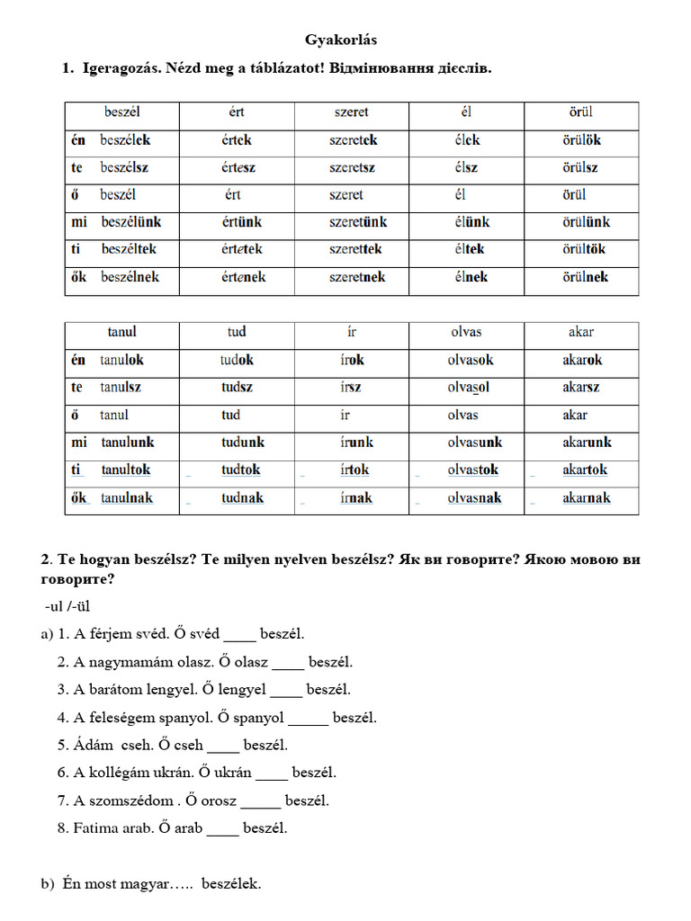 Gyakorlás Birtokjel, Ragozas, Testreszek | PDF