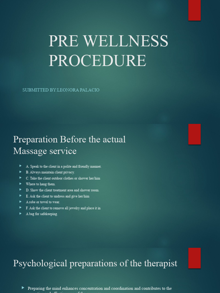 Pre Wellness Procedure | PDF | Massage