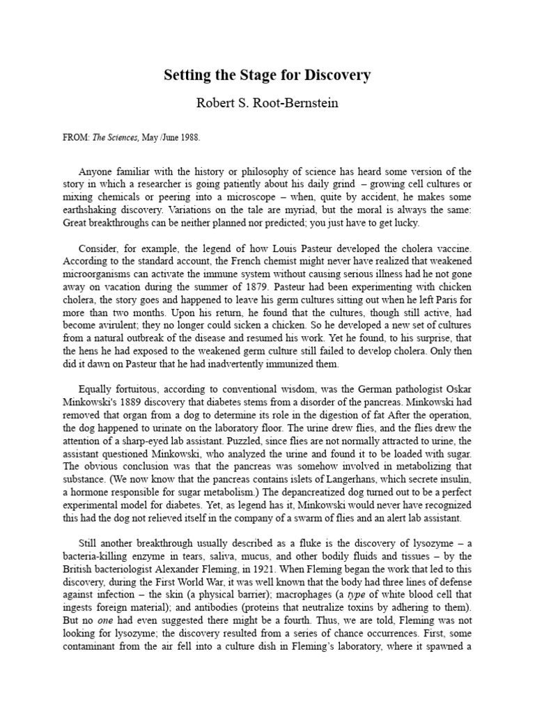 Setting The Stage For Discovert by R.S. Root-Bernstein | PDF | Louis ...