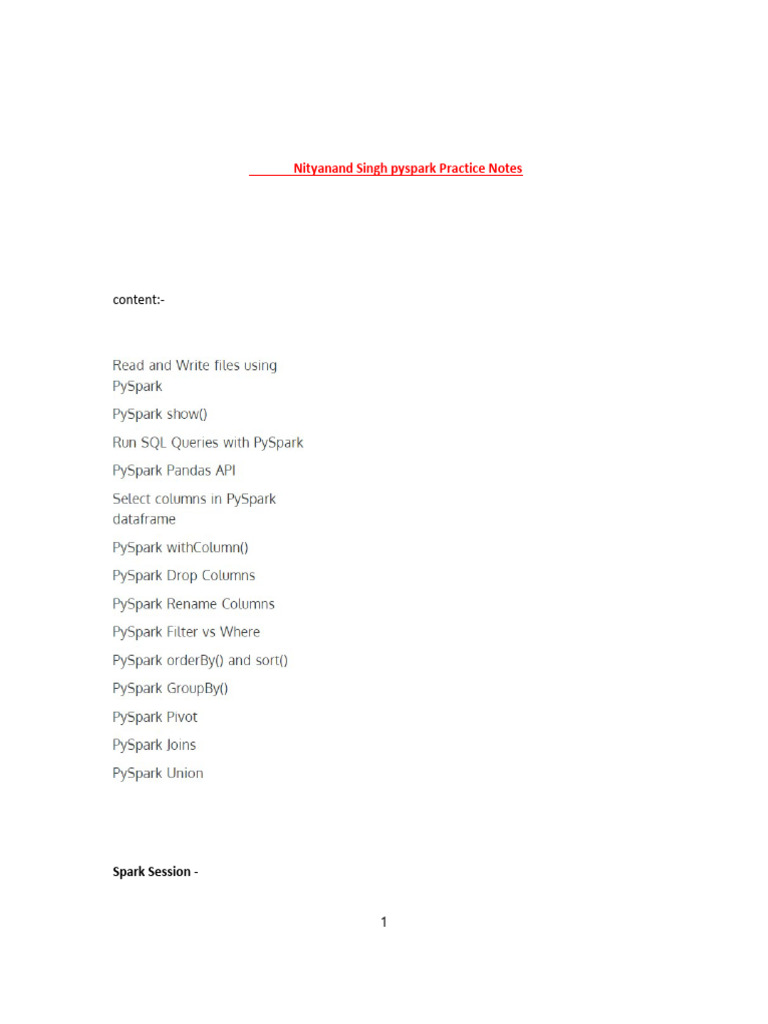 My Pyspark Practice Notes | PDF | Apache Spark | Computing