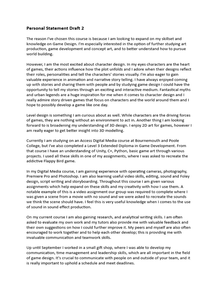 Personal Statement Draft 2 | PDF | Design | Cognition