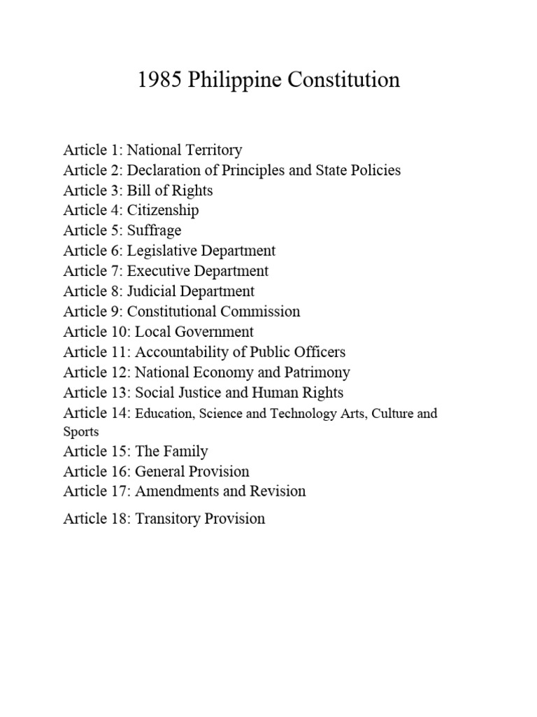 1985 Philippine Constitution Overview | PDF | Politics | Law