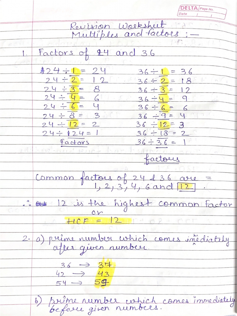 Answers of Multiples and Factors | PDF