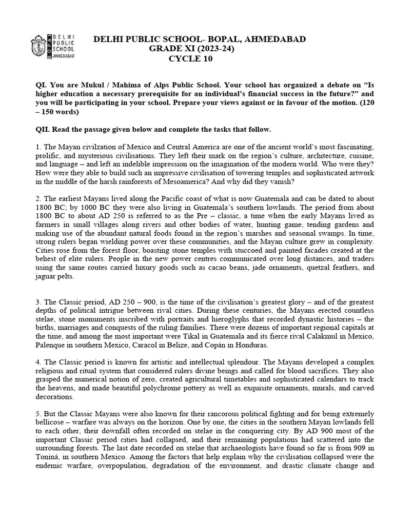 Assignment Cycle 10 | PDF | Maya Civilization | Mesoamerica