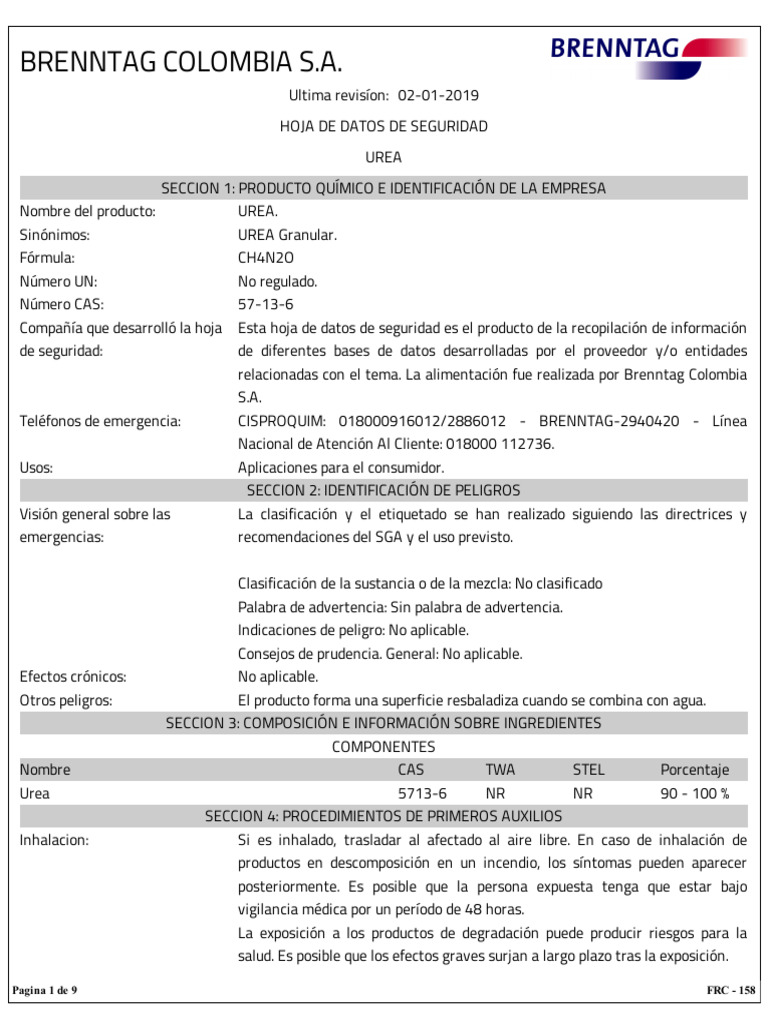 HS Urea | PDF | Agua | Química