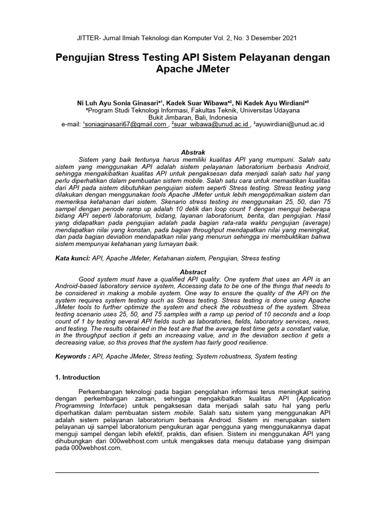 Pengujian Stress Testing Api Sistem Pela | PDF | Teknologi & Rekayasa