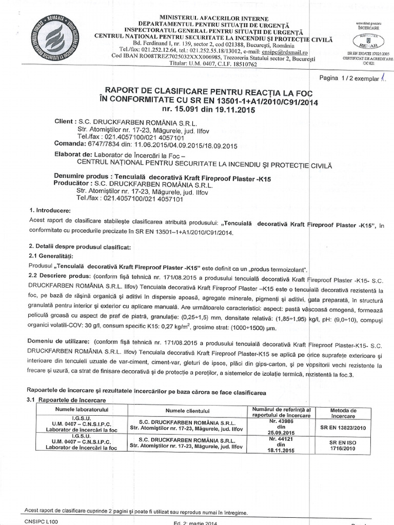 Raport Incercare Fockt Fireproofclasaa | PDF
