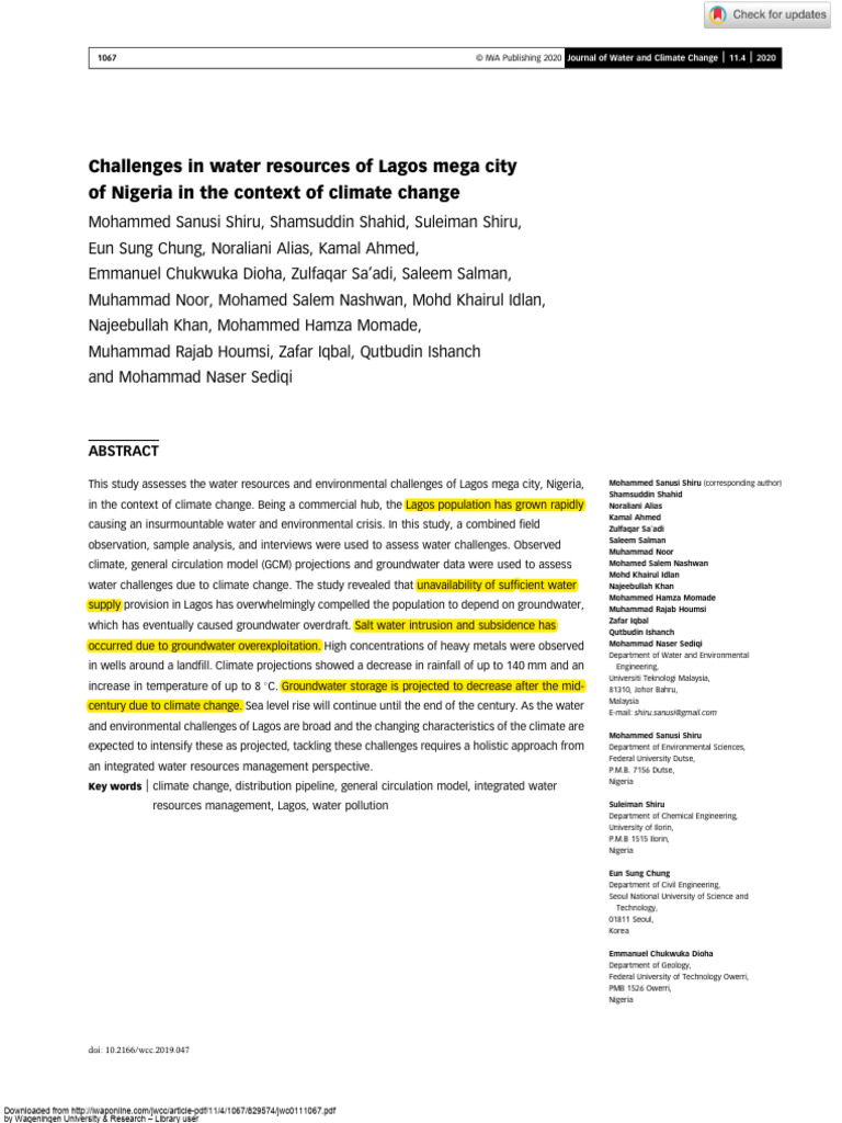 Challenges in Water Resources of Lagos Mega City | PDF | Groundwater ...
