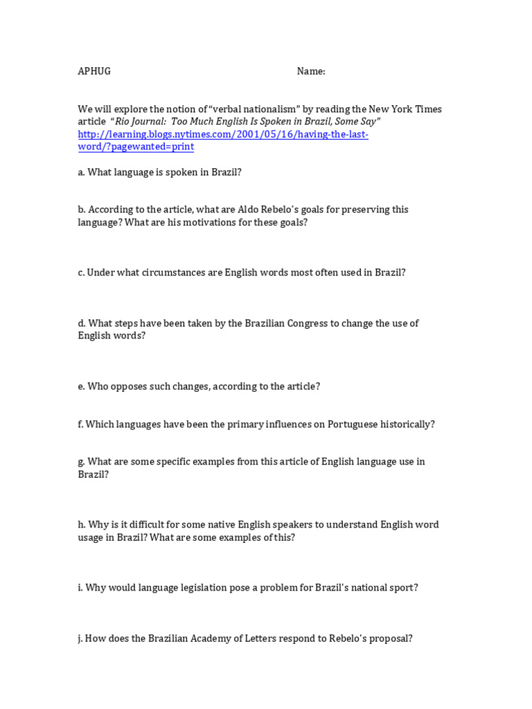 Brazil's Language Question Sheet | PDF