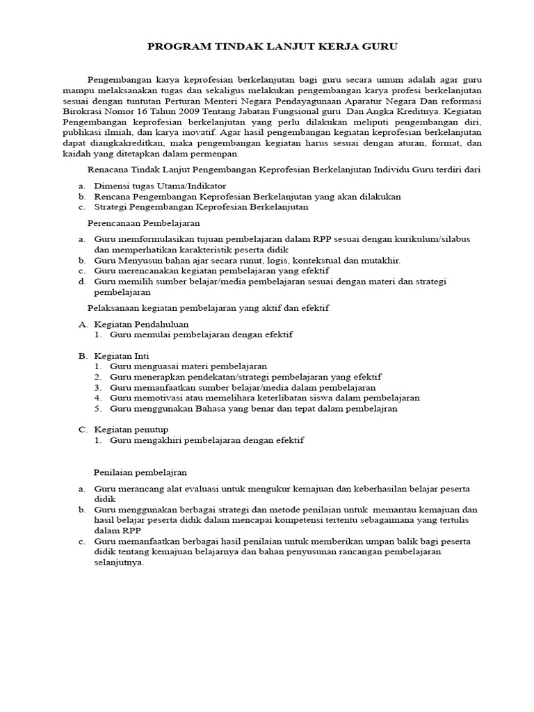 Program Tindak Lanjut Kerja Guru Dok Pkks 24 | PDF | Karier & Perkembangan | Bisnis