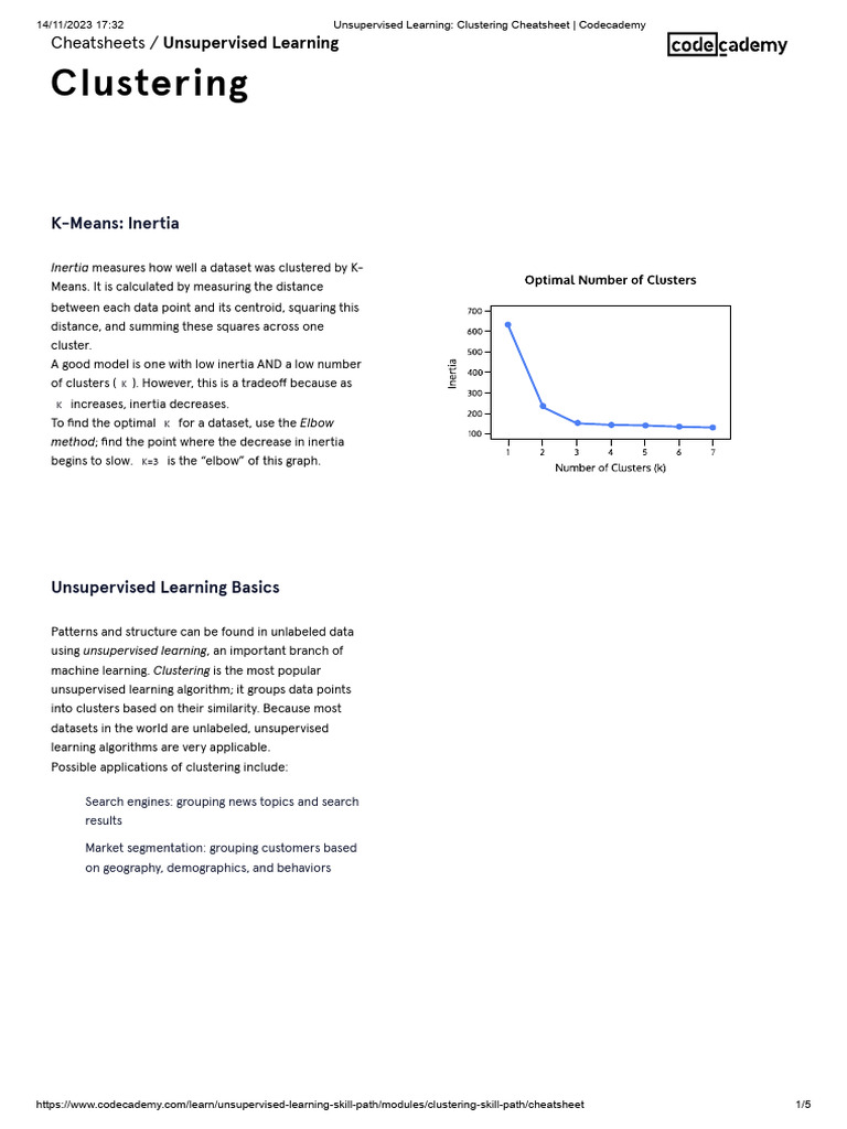 Unsupervised Learning - Clustering Cheatsheet - Codecademy | PDF | Cluster Analysis | Algorithms ...