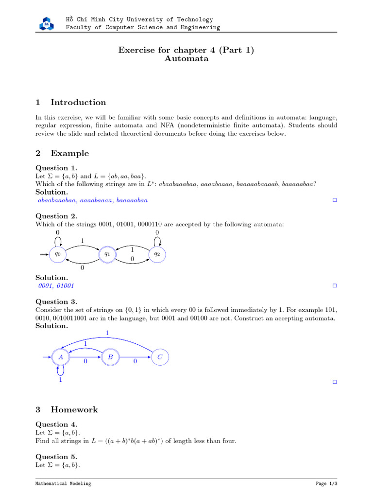 Automata HW and MCQ For Practice | PDF | Theoretical Computer Science | Formal Methods