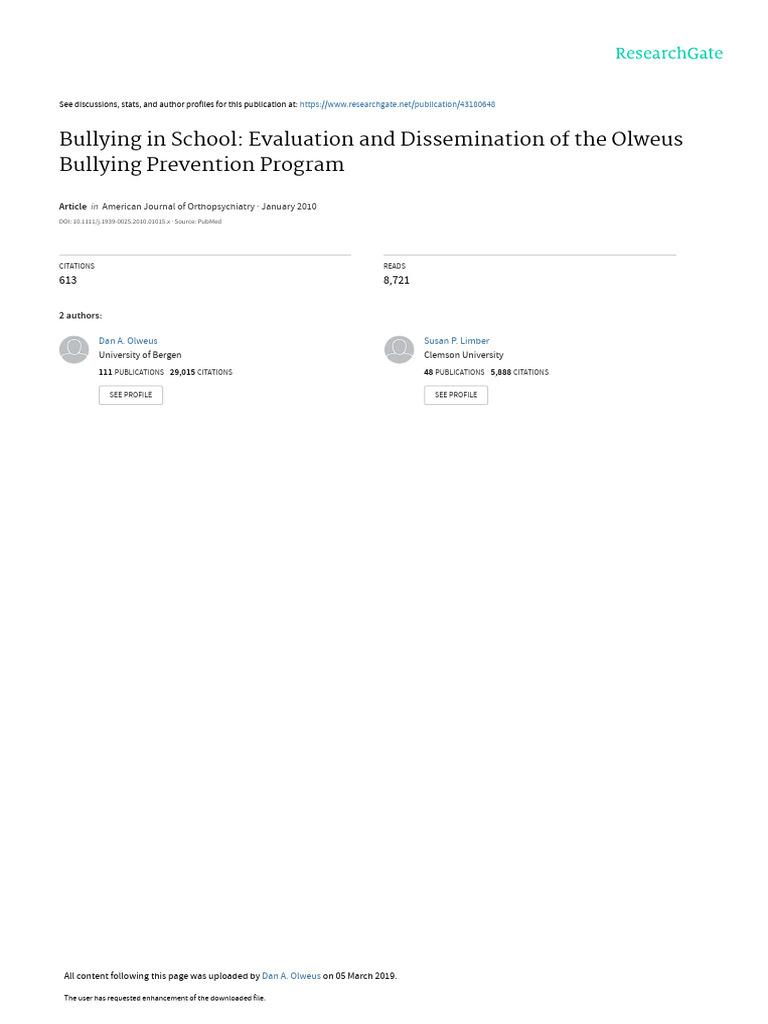 Olweus Bullying Prevention Program Guide | PDF | Effect Size | Bullying