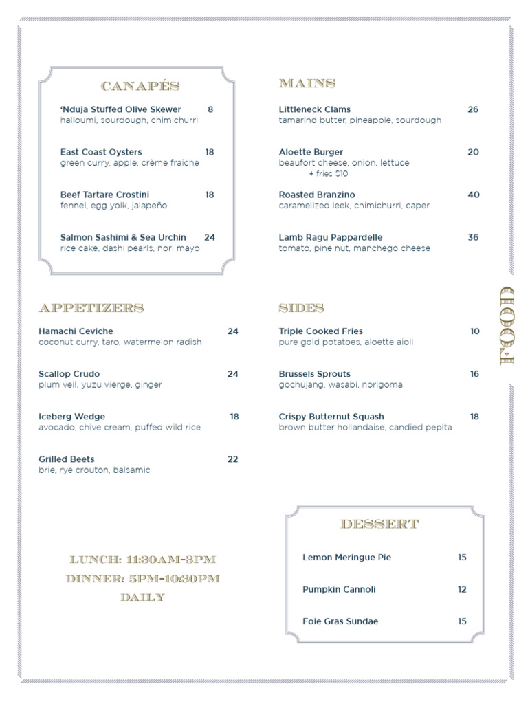 Aloette Main Menu 11.24 2023 1 | PDF | Food Ingredients | Cuisine