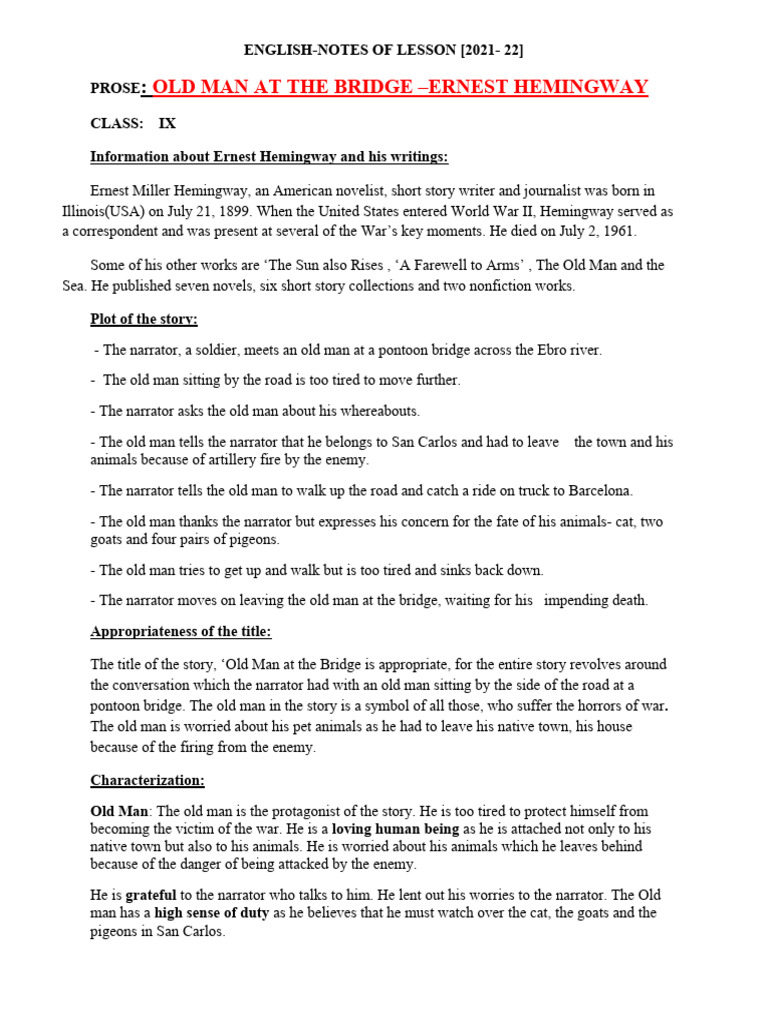 Old Man at The Bridge - Ernest Hemingway | PDF | Ernest Hemingway