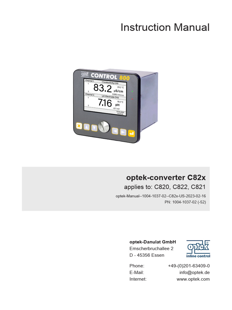 Optek Manual 1004 1037 02 | PDF | Calibration | Safety