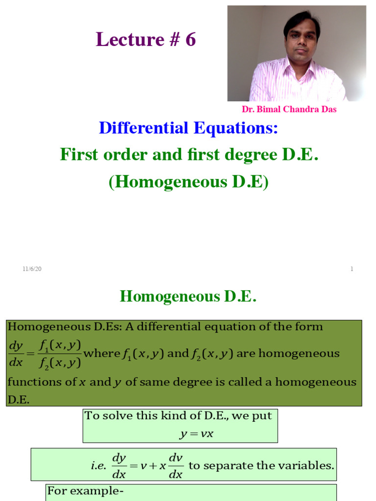 D.E. Lec 6 Homogeneous | PDF | Equations | Mathematical Objects