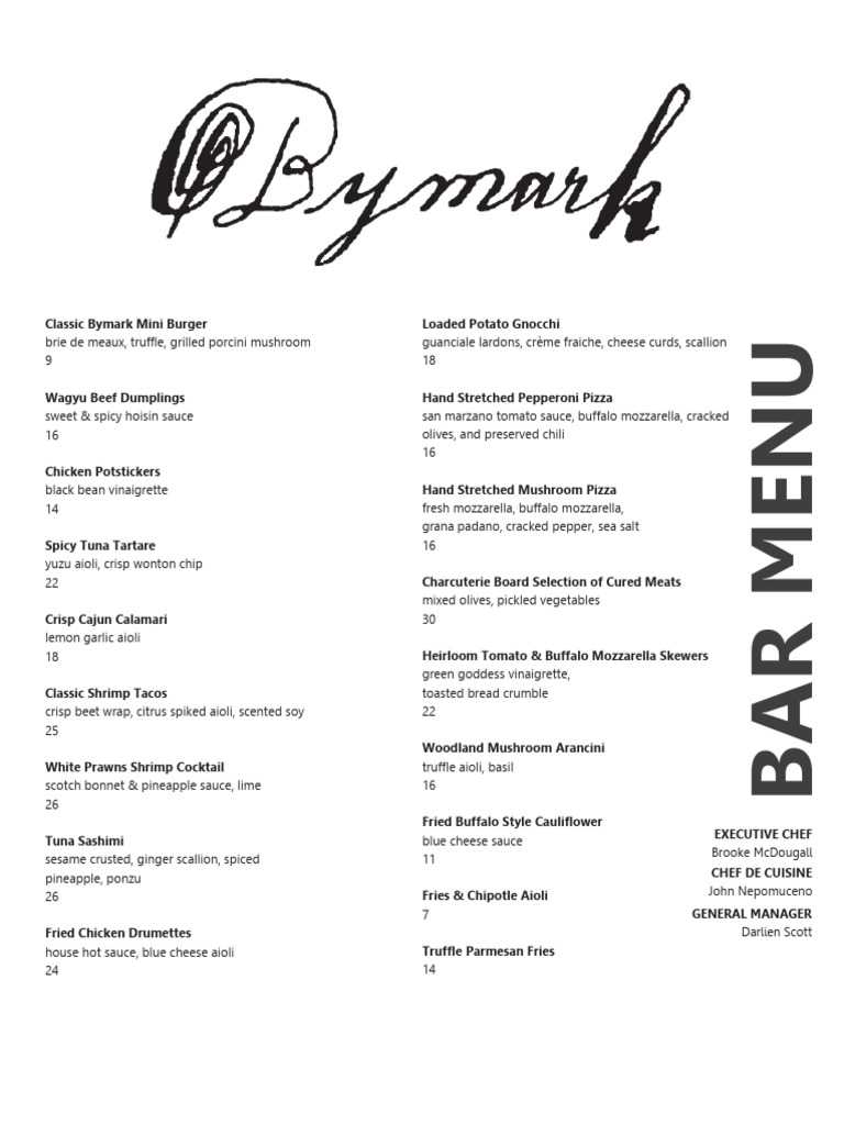 Bymark Bar Menu April 2023 | PDF | Sauce | Cuisine