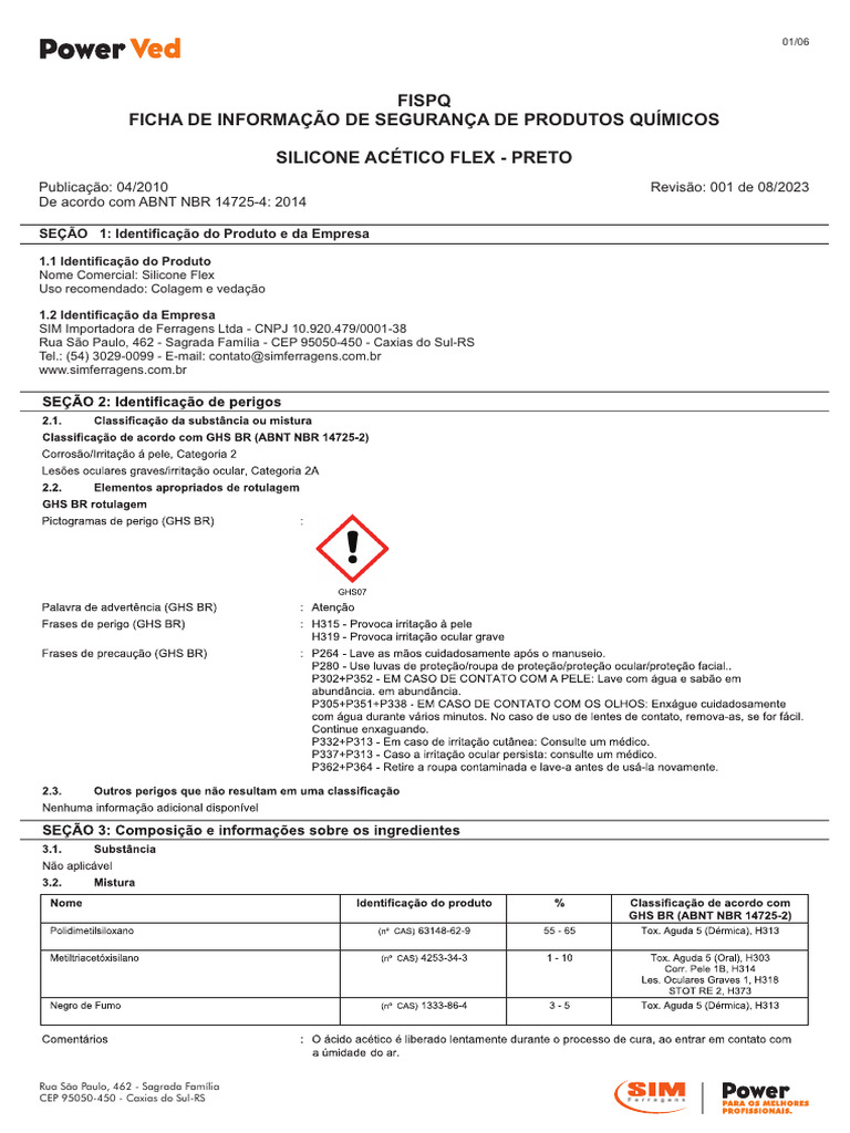 Silicone Acético Preto Power Ved | PDF | Negócios | Casa e Jardim