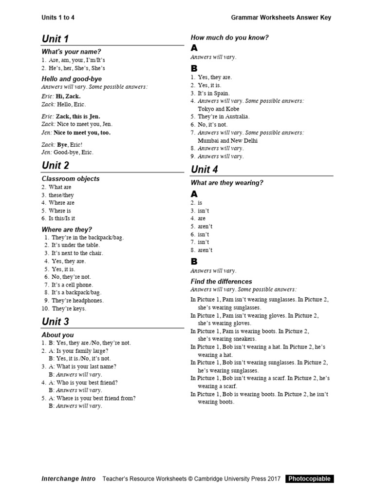 Grammar Worksheets AnswerKey | PDF
