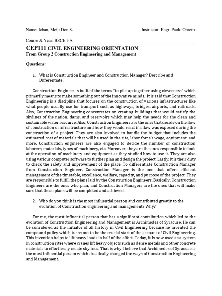 Civil Engineering Orientation: From Group 2 Construction Engineering ...