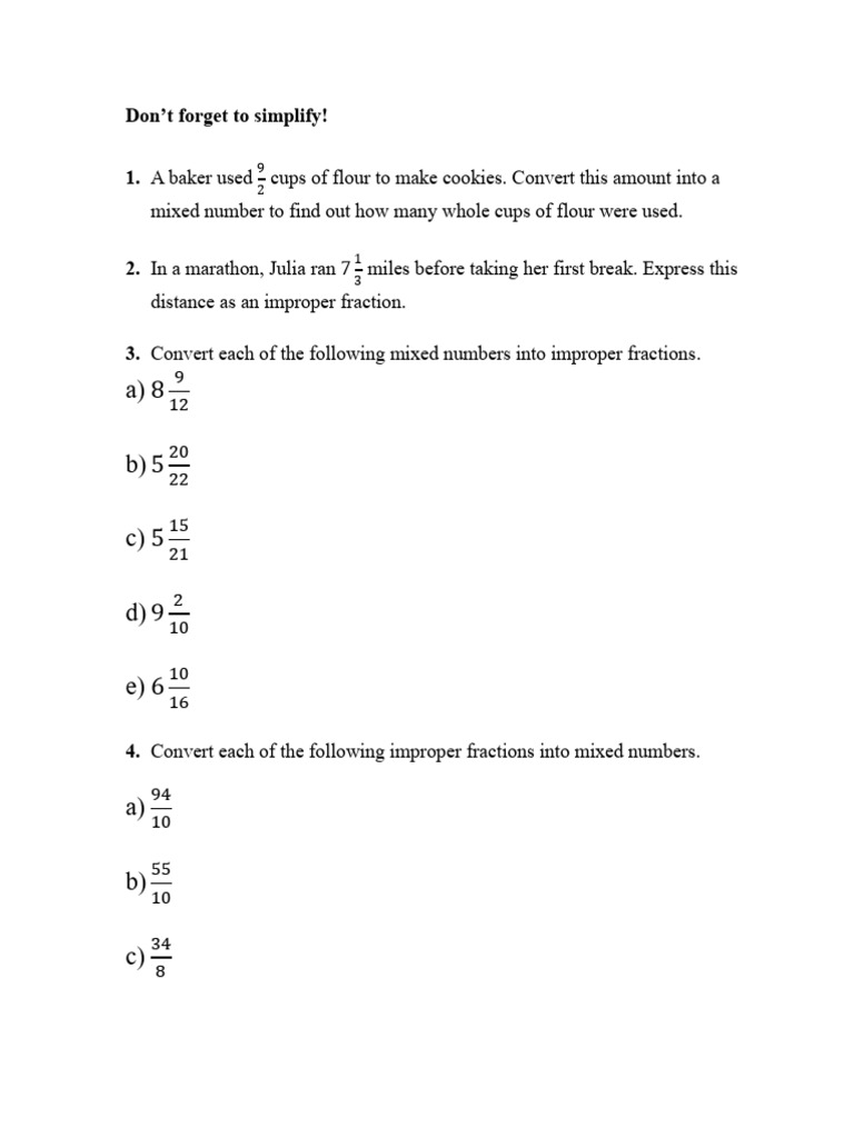 Converting Mixed Numbers and Fractions | PDF