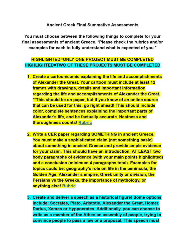 Ancient Greek Final Project Options Fall 2023 | PDF | Alexander The ...