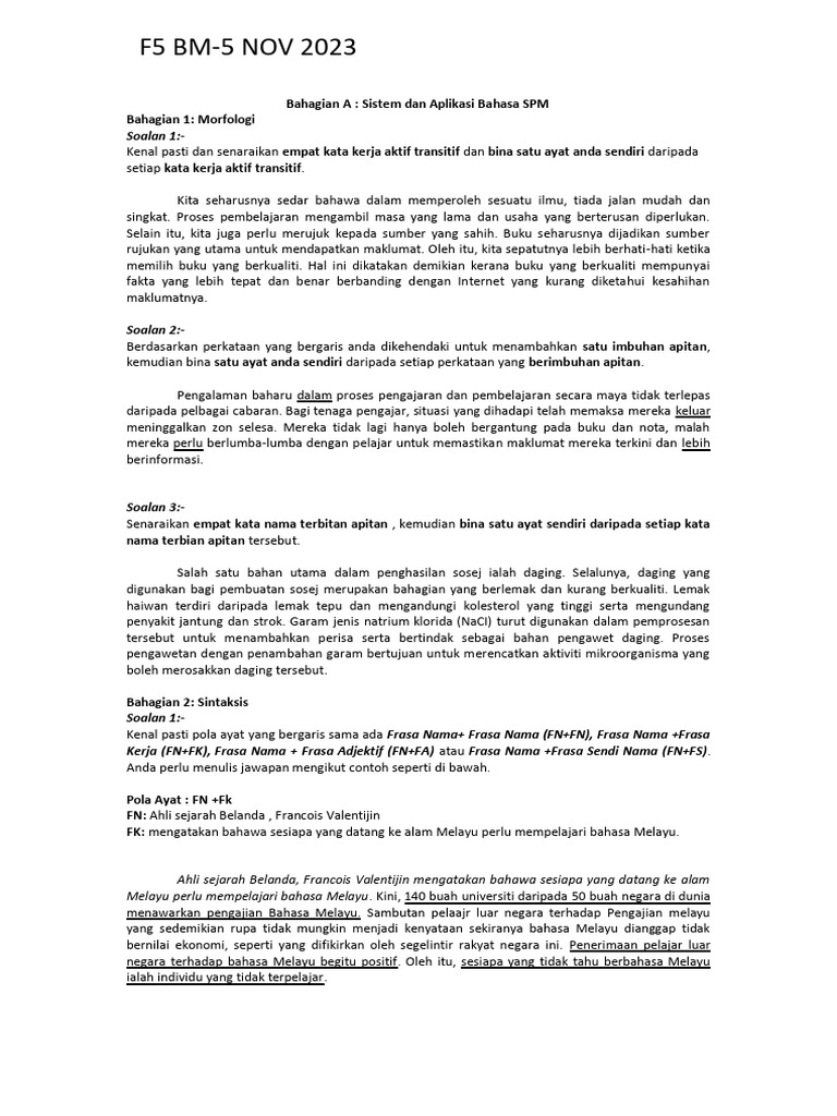 F5 BM-5 NOV 2023: Soalan 1 | PDF