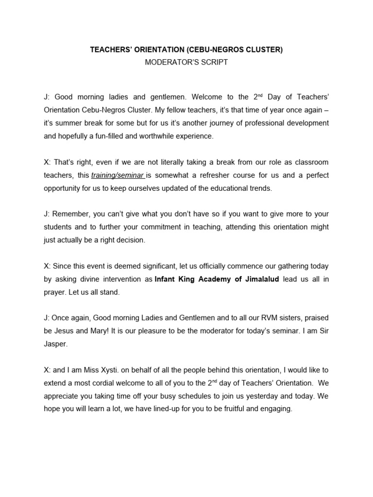 Emcee Script | PDF | Teachers | Mental Health