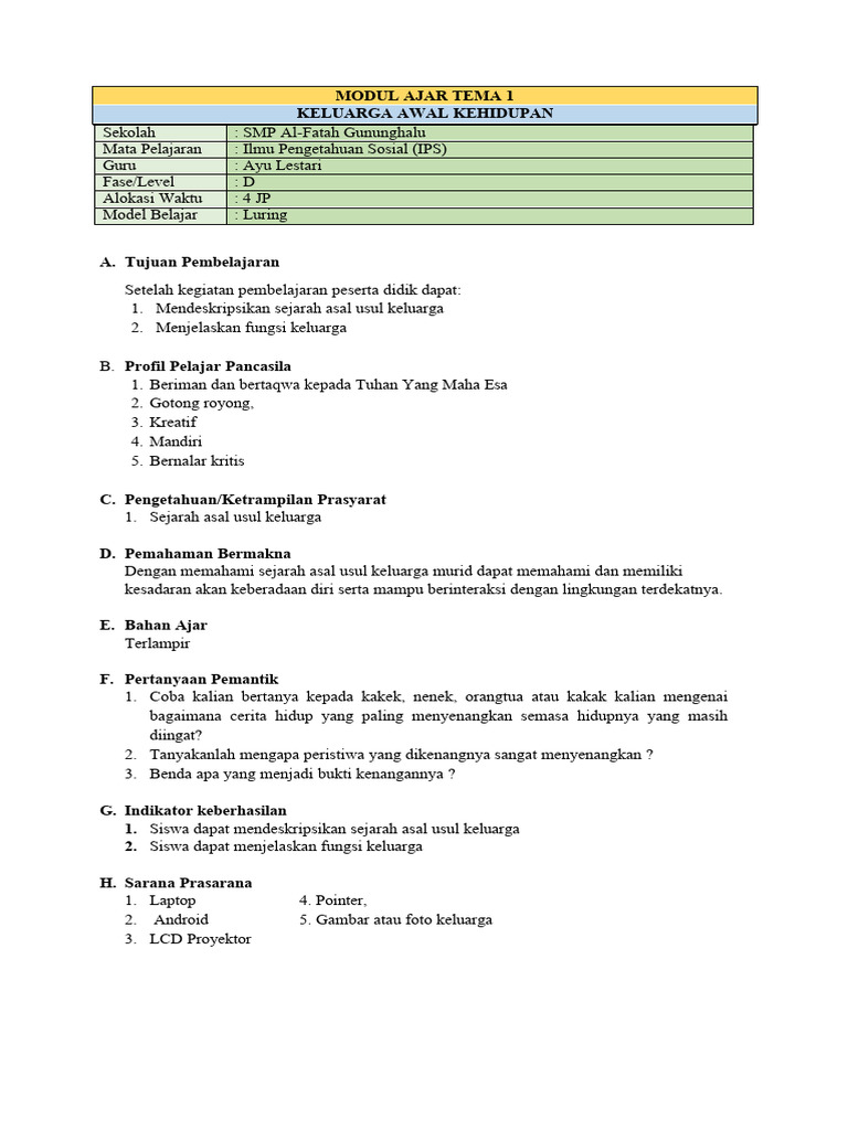 Modul Ajar Ips Tema 1a Kelas 7 | PDF