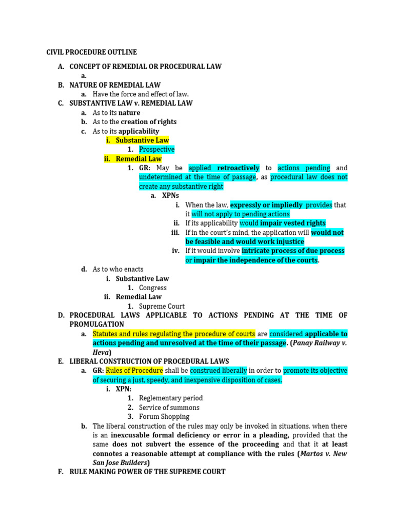 Civil Procedure Outline | PDF | Jurisdiction | Cause Of Action
