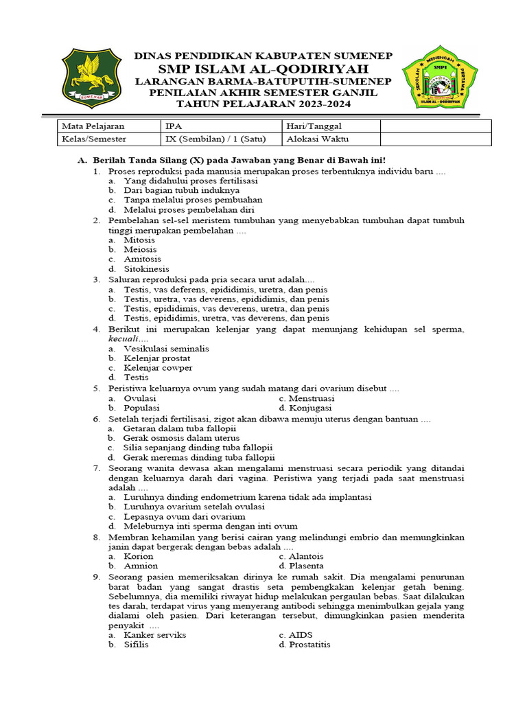 Soal IPA Kelas IX Semester Ganjil | PDF | Griya & Taman