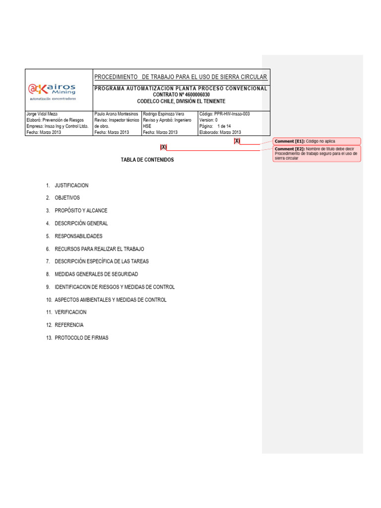 Procedimiento de Trabajo Seguro para El Uso de Sierra Circular PPR-HW-Insaa-005 | PDF ...