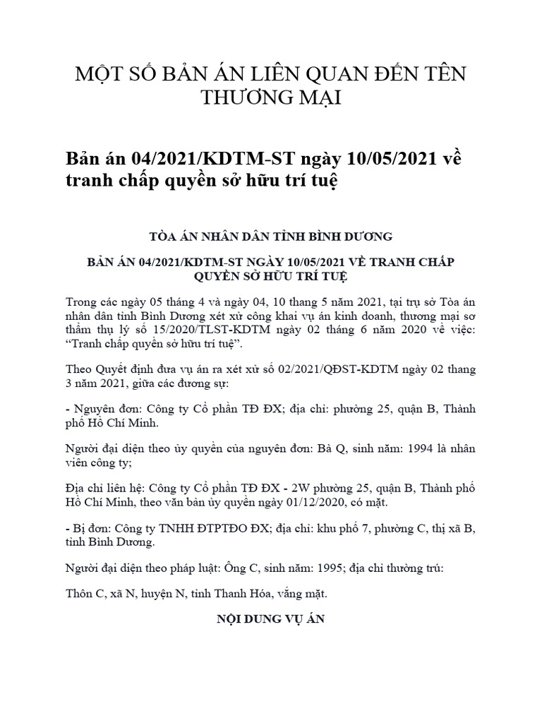 Bản án và án lệ SHTT | PDF