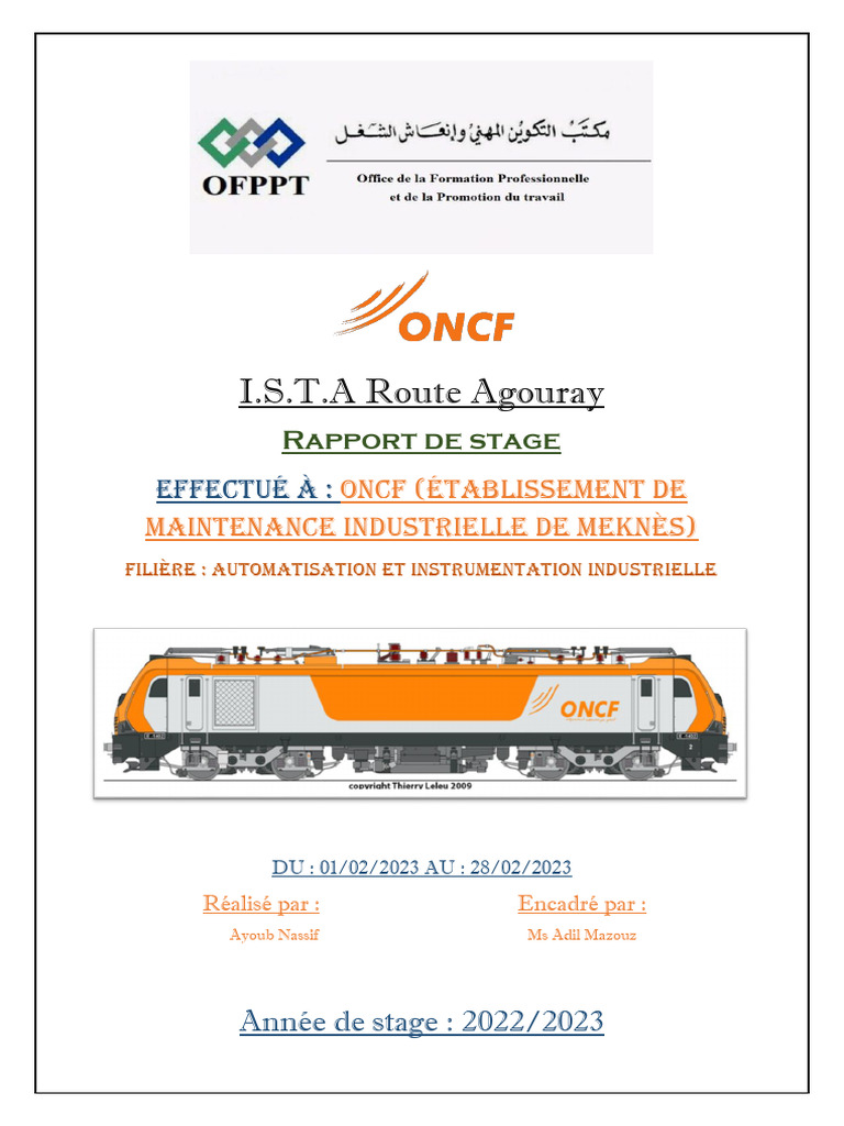 Rapport de stage ONCF 2023 | PDF