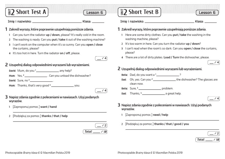 Brainy Kl6 Short Tests Unit 2 Lesson 6 | PDF