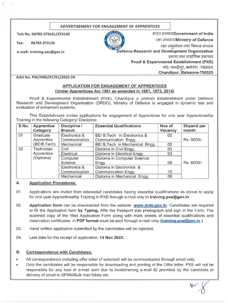 Advt PXE20102023 | PDF | Apprenticeship