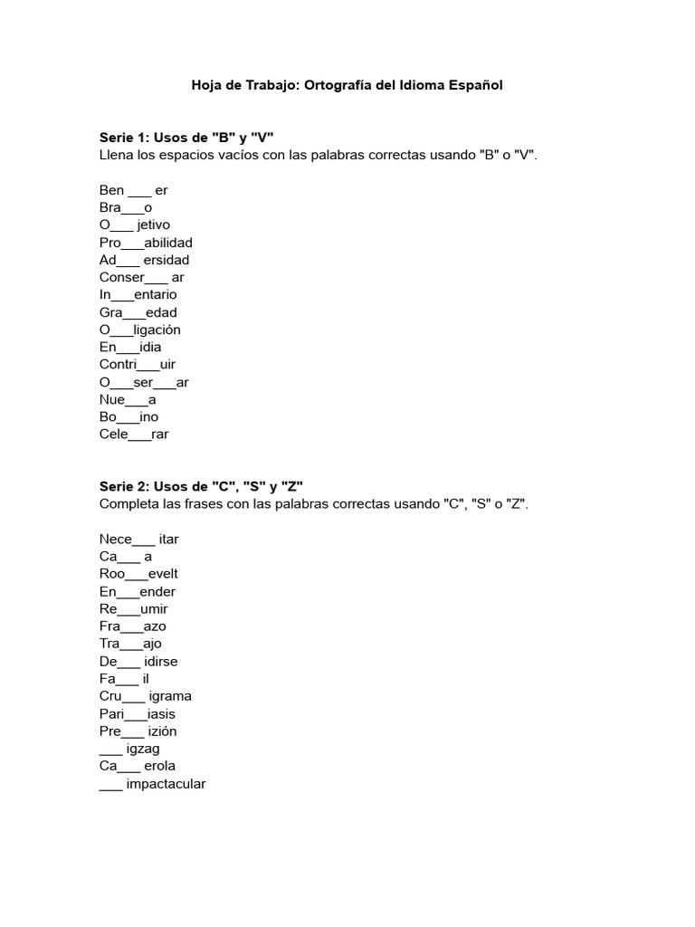 Hoja de Trabajo - Ortografía | PDF