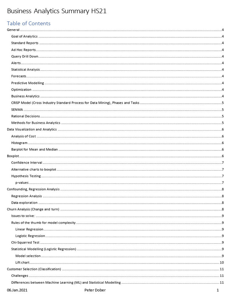 Business Analytics Summary HS21 | PDF | P Value | Statistics