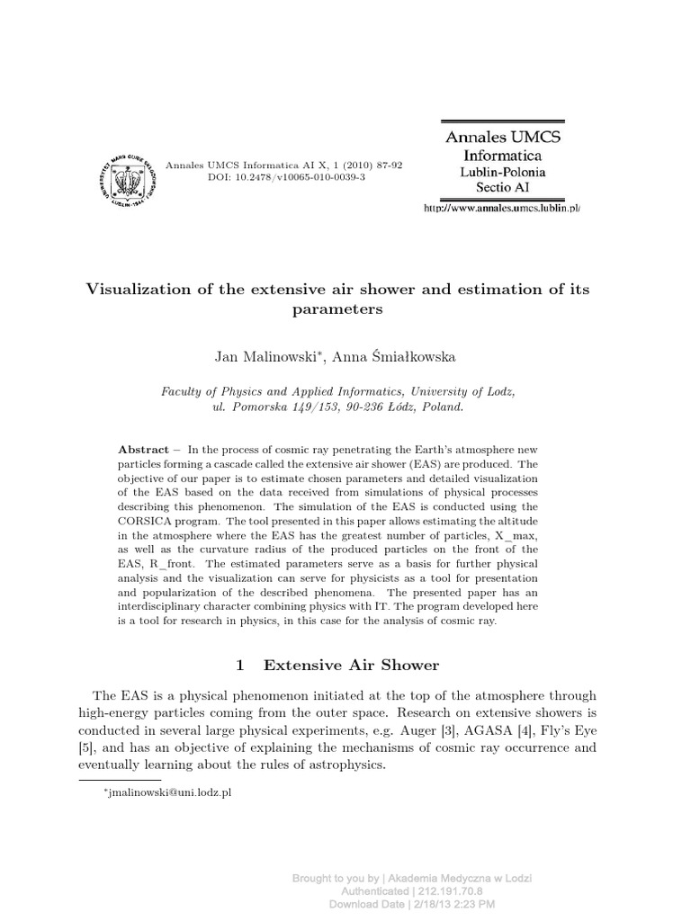 Visualization and Analysis of EAS | PDF | Particle Physics | Cosmic Ray