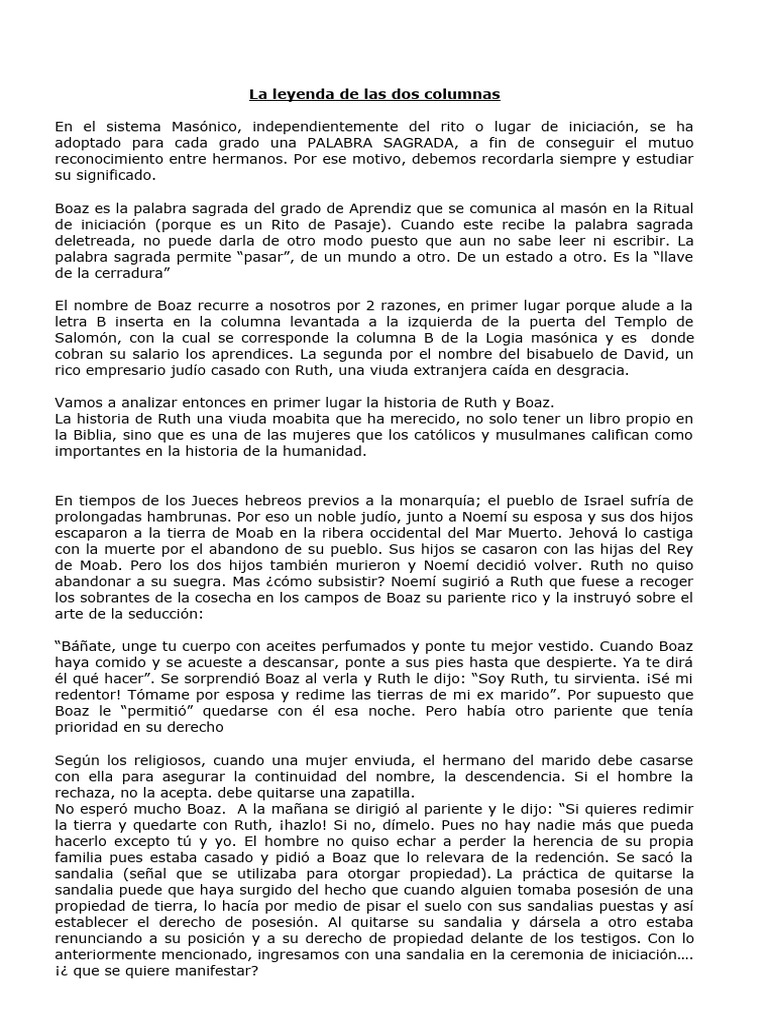 BOAZ Y LA LEYENDA DE LAS DOS COLUMNAS MASONERÍA | PDF | Templo en ...