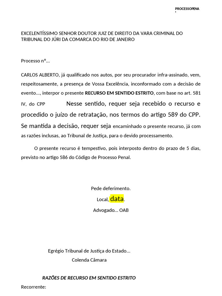 Modelo de RESE | Download grátis PDF | Advogado | Procedimento criminal